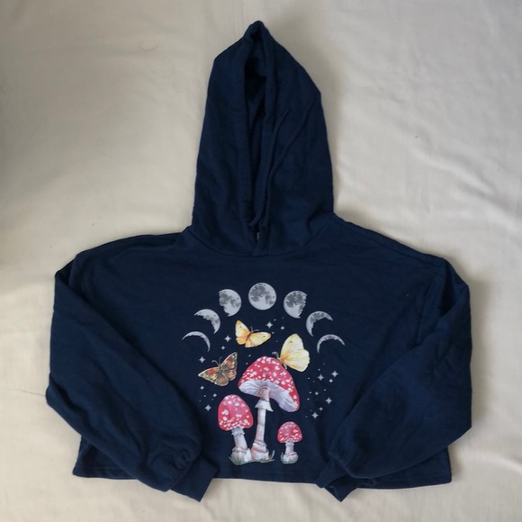 Mighty Fine | Sweaters | Mighty Fine Navy Blue Cropped Hoodie | Poshmark